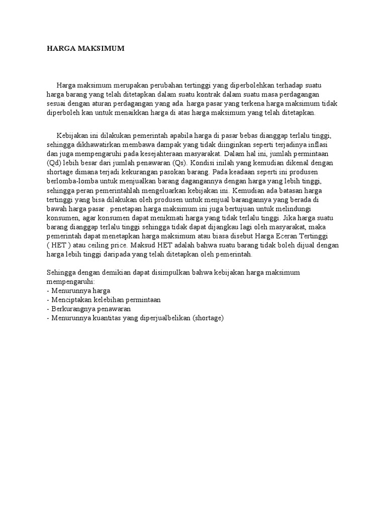 Harga Maximum & Minimum | PDF
