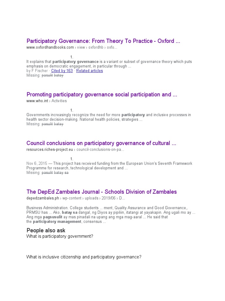 Participatory Governance: From Theory To Practice - Oxford .. | PDF ...