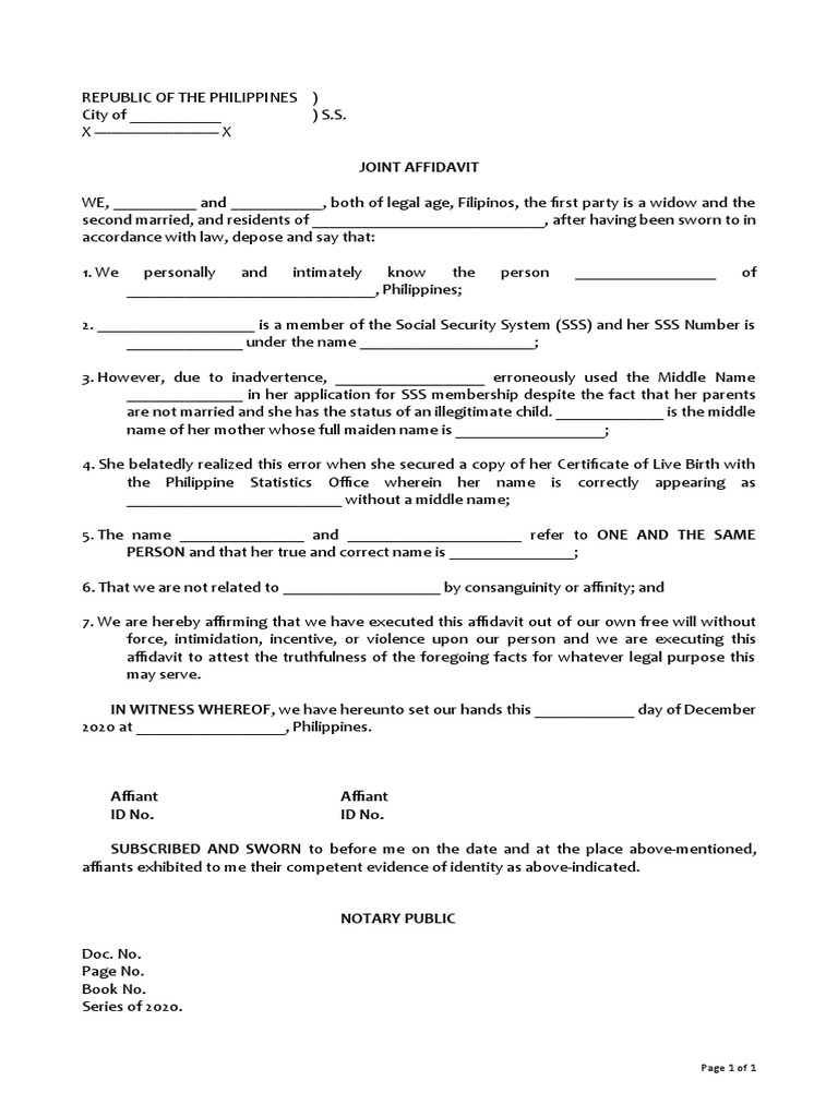 Joint Affidavit of One and The Same Person | PDF