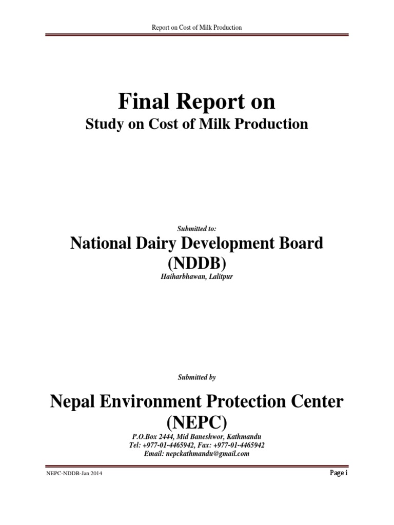 Cost of Milk Production - Final Report | PDF | Dairy | Milk
