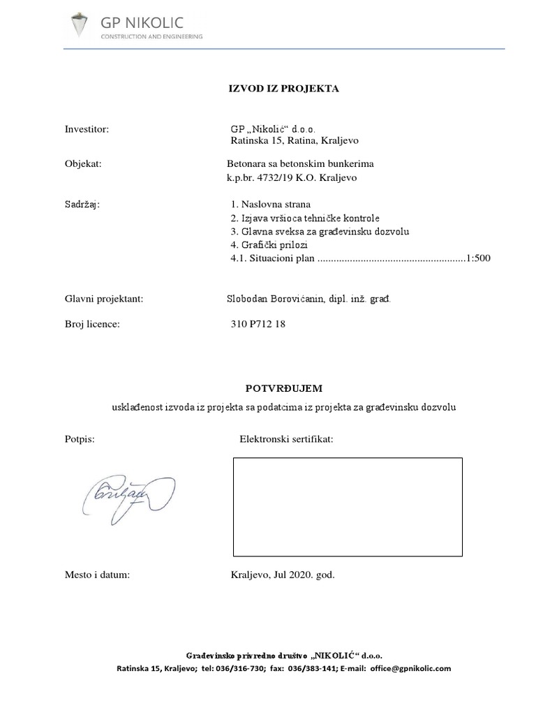 000 - Izvod Iz Projekta Za Potpis | PDF