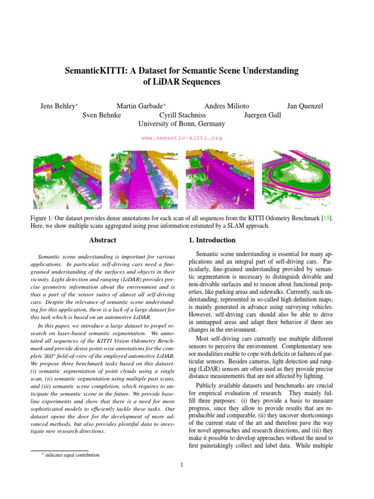 Semantickitti: A Dataset For Semantic Scene Understanding of Lidar Sequences | Download Free PDF ...