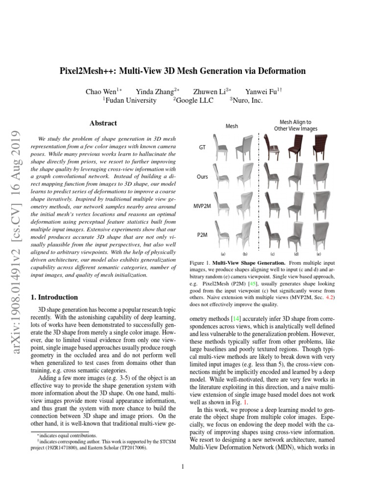 Pixel2Mesh++: Multi-View 3D Mesh Generation Via Deformation | PDF | Deep Learning | Shape
