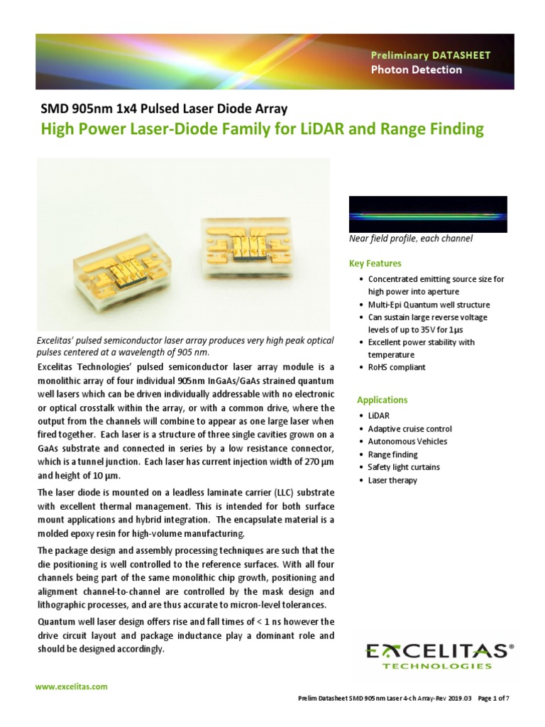 905nm Pulsed Semiconductor Laser 4-Channel Array Preliminary Datasheet | PDF | Laser Diode | Laser