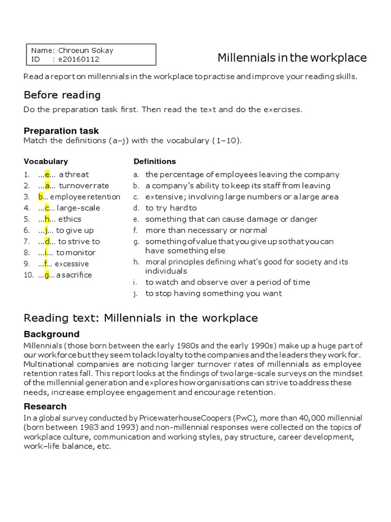 LearnEnglish Reading Answers | PDF | Millennials | Employee Retention