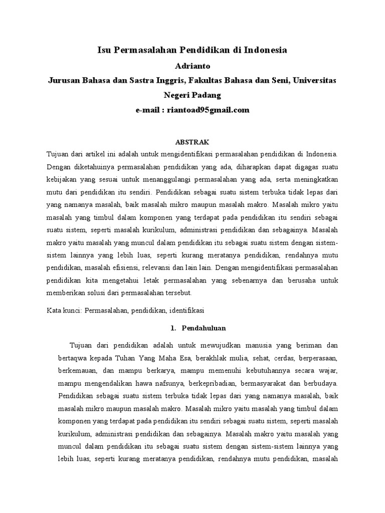 Isu Permasalahan Pendidikan Di Indonesia | PDF
