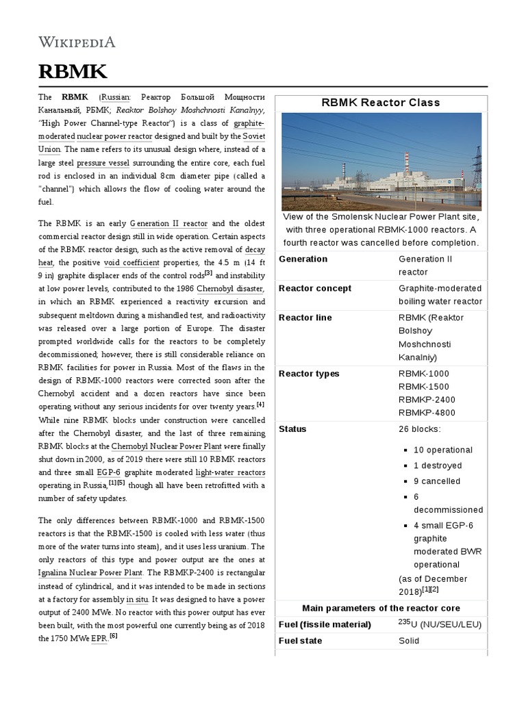 High Power Channel-Type Reactor (RBMK) | PDF | Nuclear Reactor ...