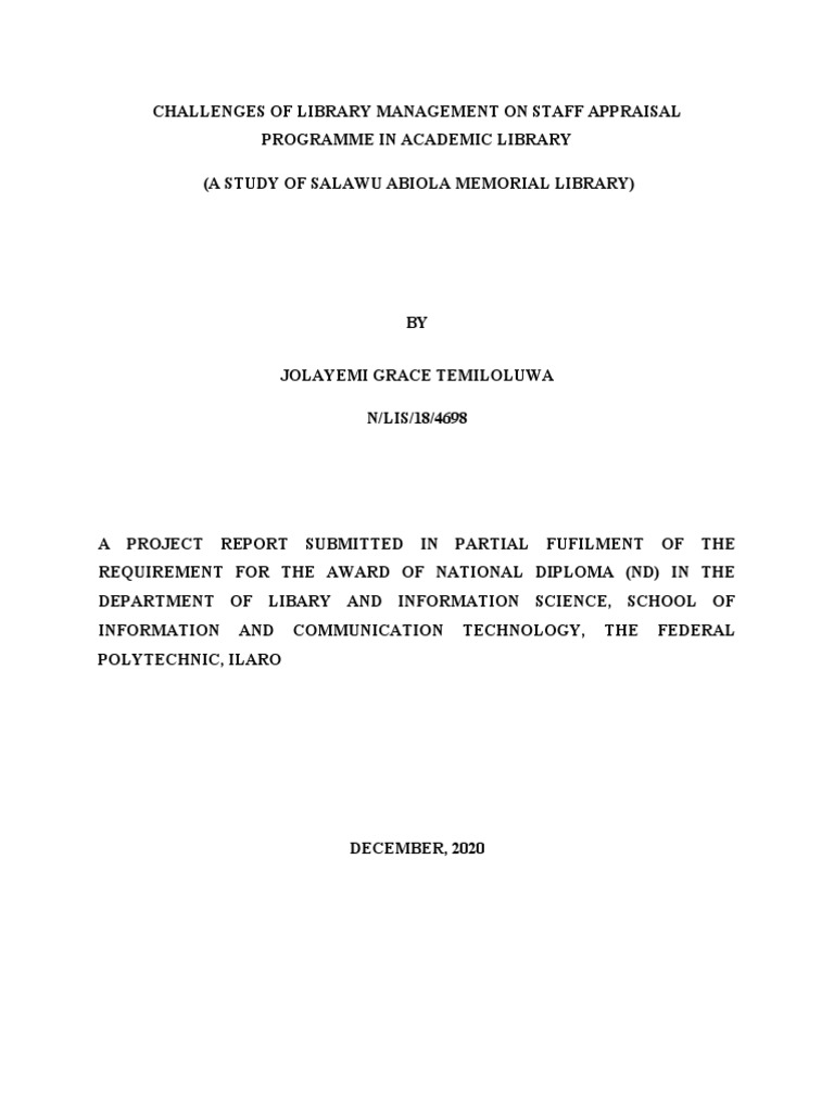 Challenges of Library Management On Staff Appraisal Programme in ...