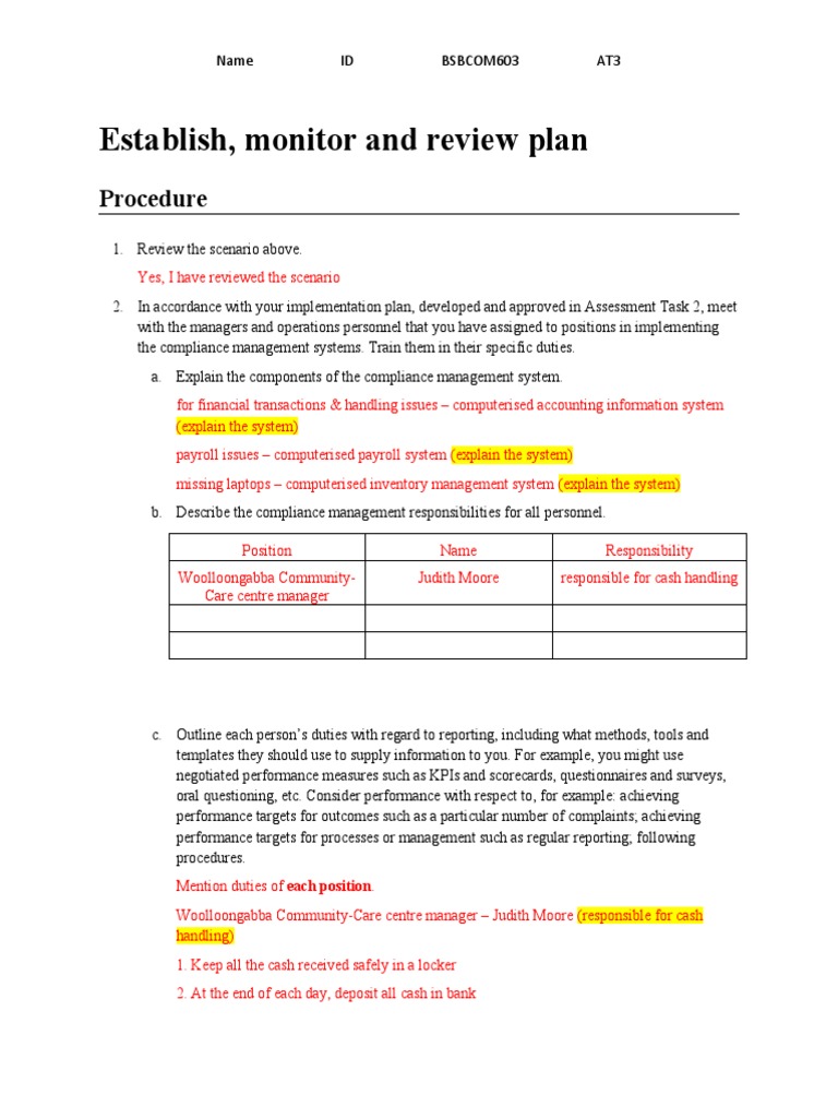 Establish, Monitor and Review Plan: Procedure | PDF | Benchmarking ...