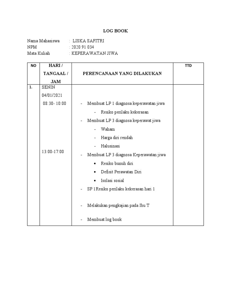 Minggu Pertama LOG BOOK | PDF