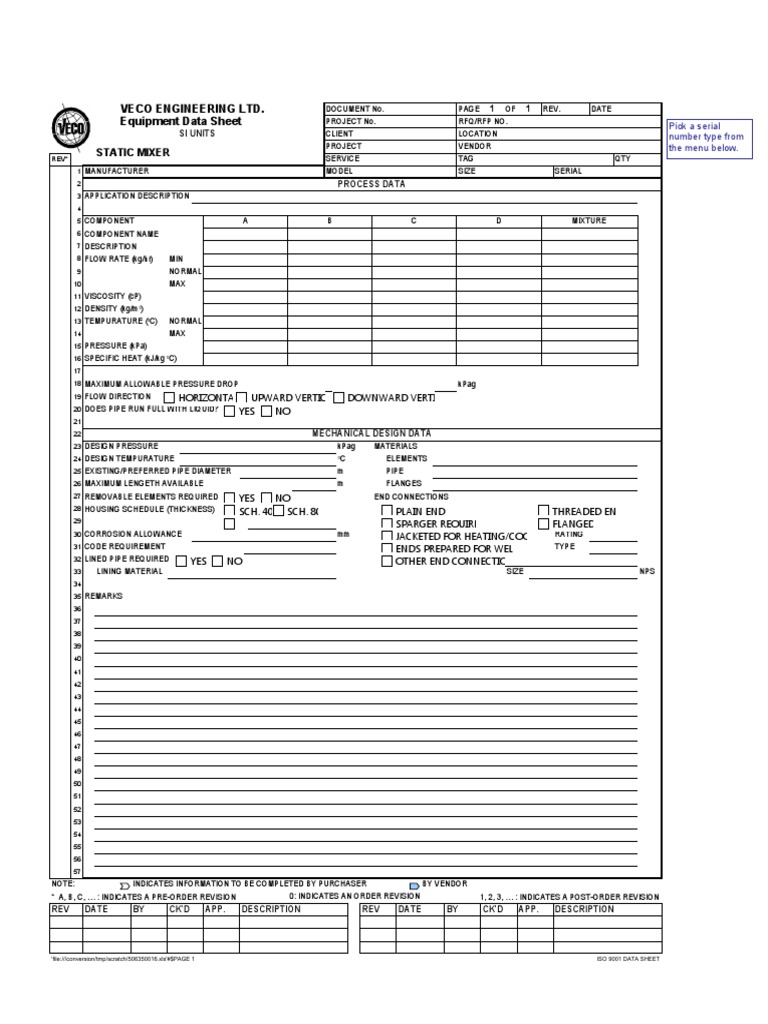 Static Mixer Equipment Data Sheet | PDF | Pipe (Fluid Conveyance) | Gas ...