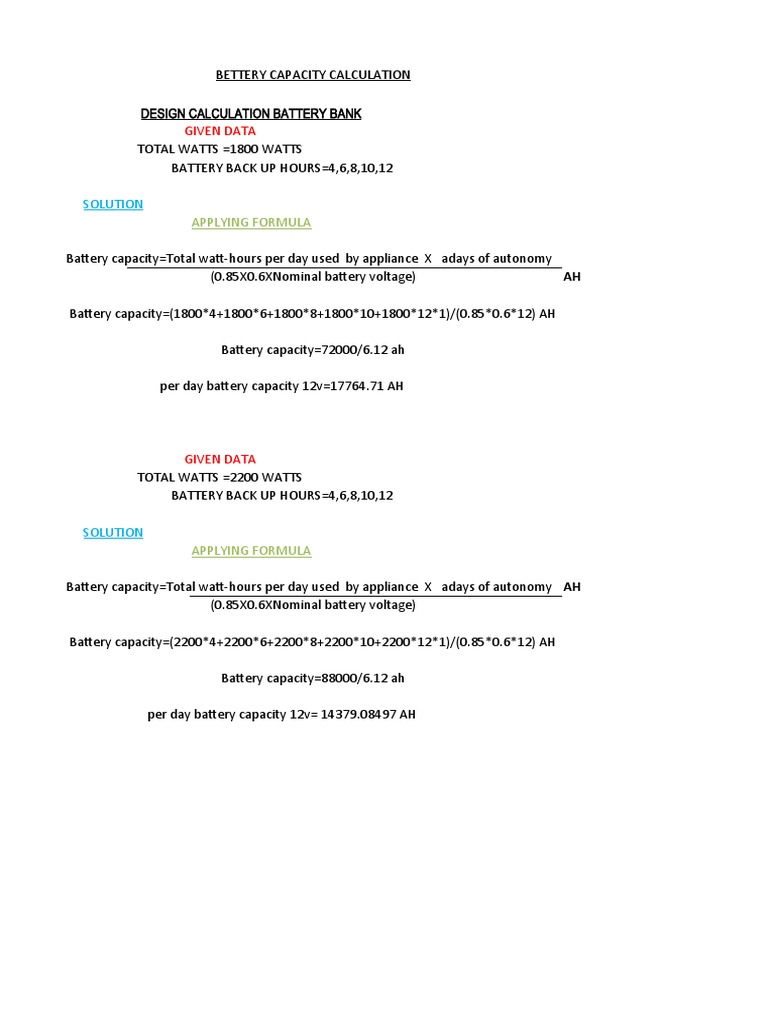 Battery CAPACITY CALCULATION | PDF