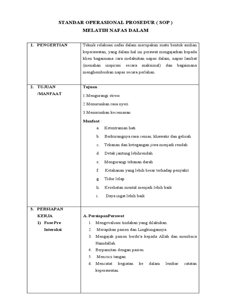 Sop Melatih Nafas Dalam | PDF | Kesehatan Holistik