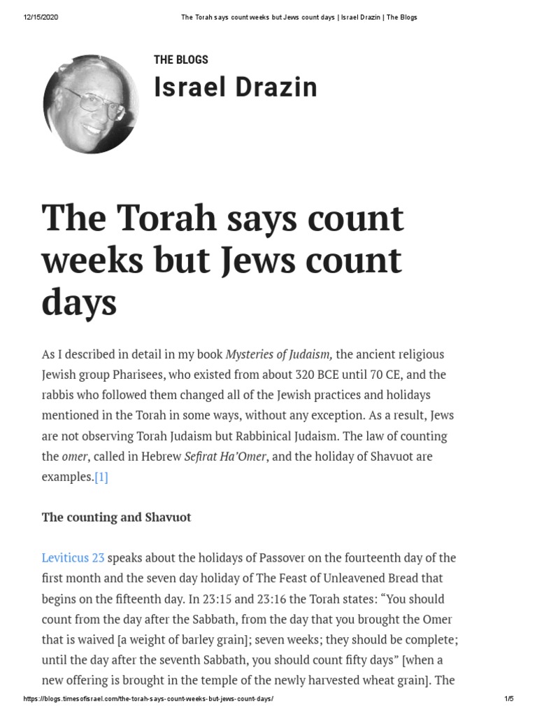 The Torah Says Count Weeks But Jews Count Days - Israel Drazin | PDF ...