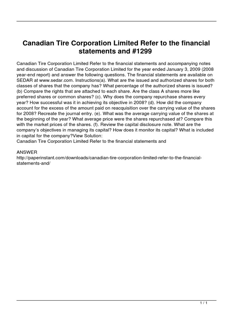 Canadian Tire Corporation Limited Refer To The Financial Statements and ...