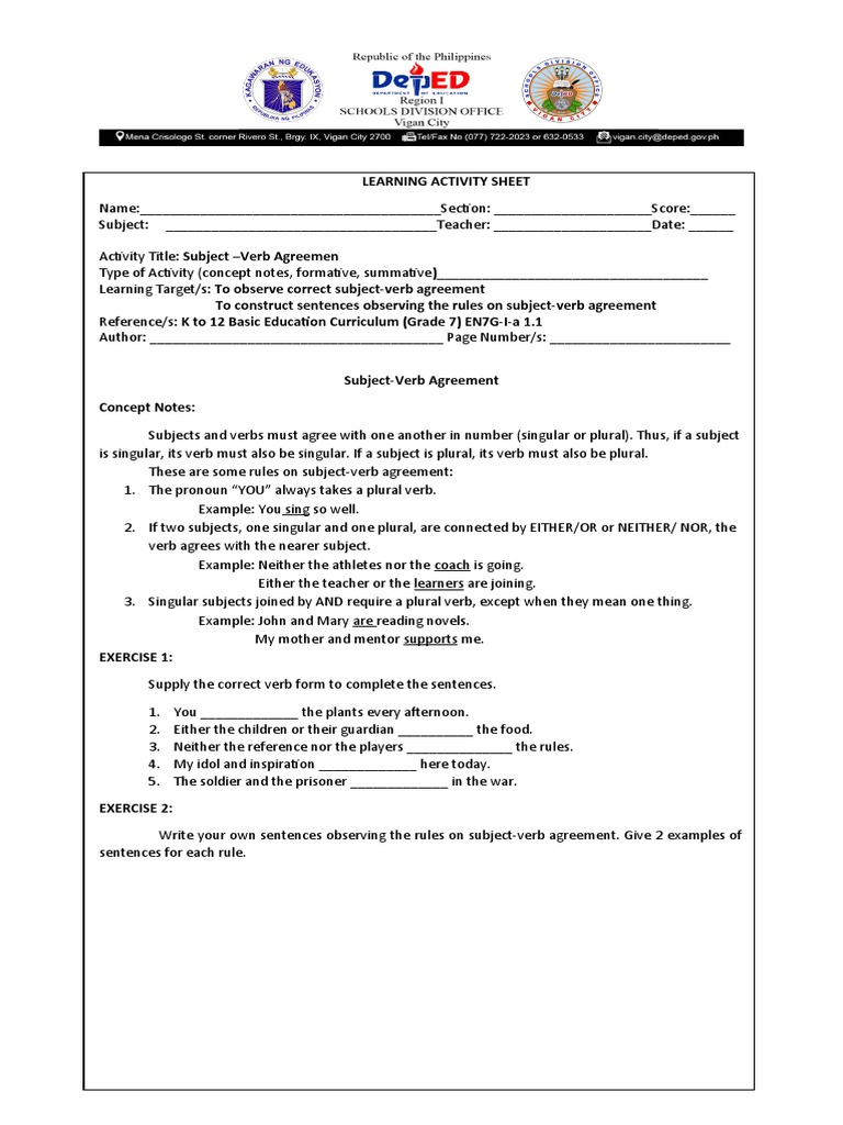 Sample LAS | Download Free PDF | Subject (Grammar) | Grammatical Number