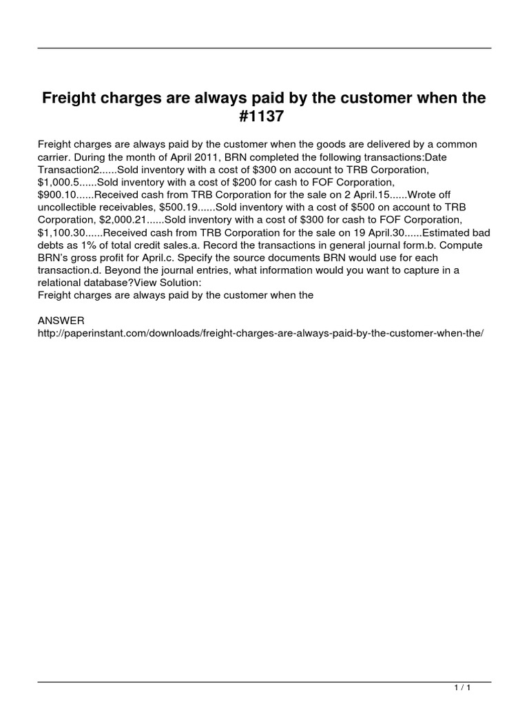 Freight Charges Are Always Paid by The Customer When The PDF | PDF ...