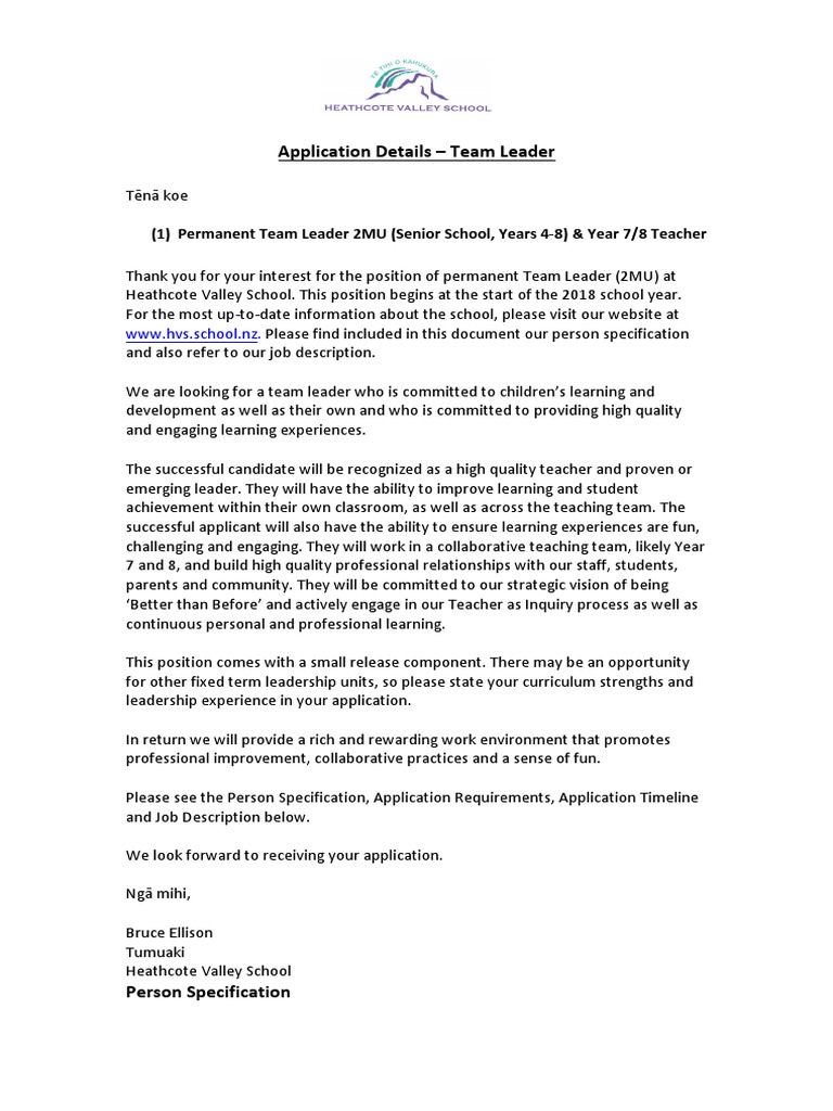 HVS Team Leader Application Details | PDF | Teachers | Leadership