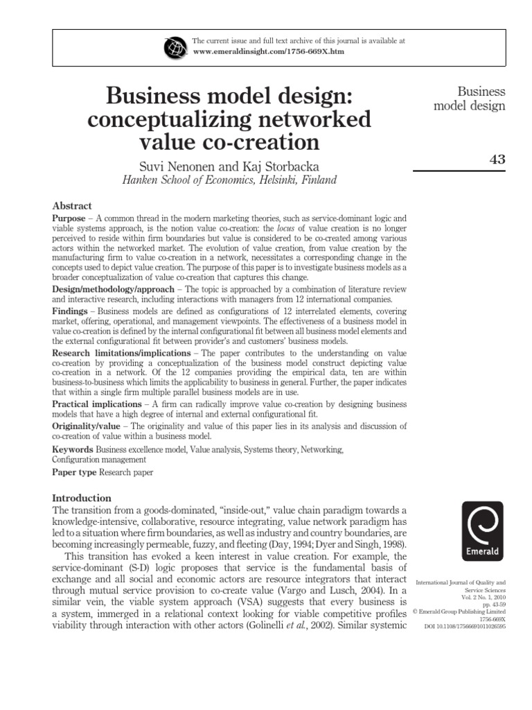 Business Model Design: Conceptualizing Networked Value Co-Creation ...