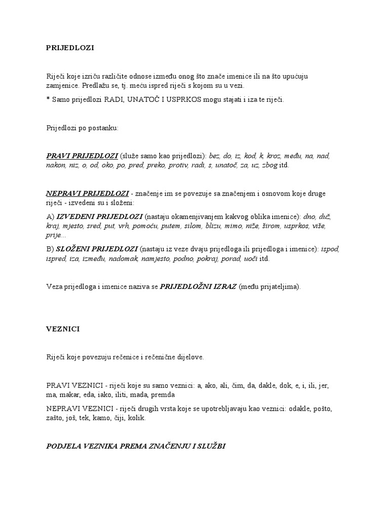 Prijedlozi Veznici Cestice Usklici | PDF