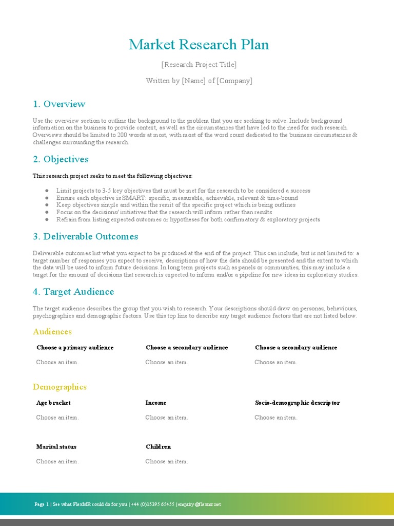 Market Research Plan Template | PDF | Target Audience | Survey Methodology