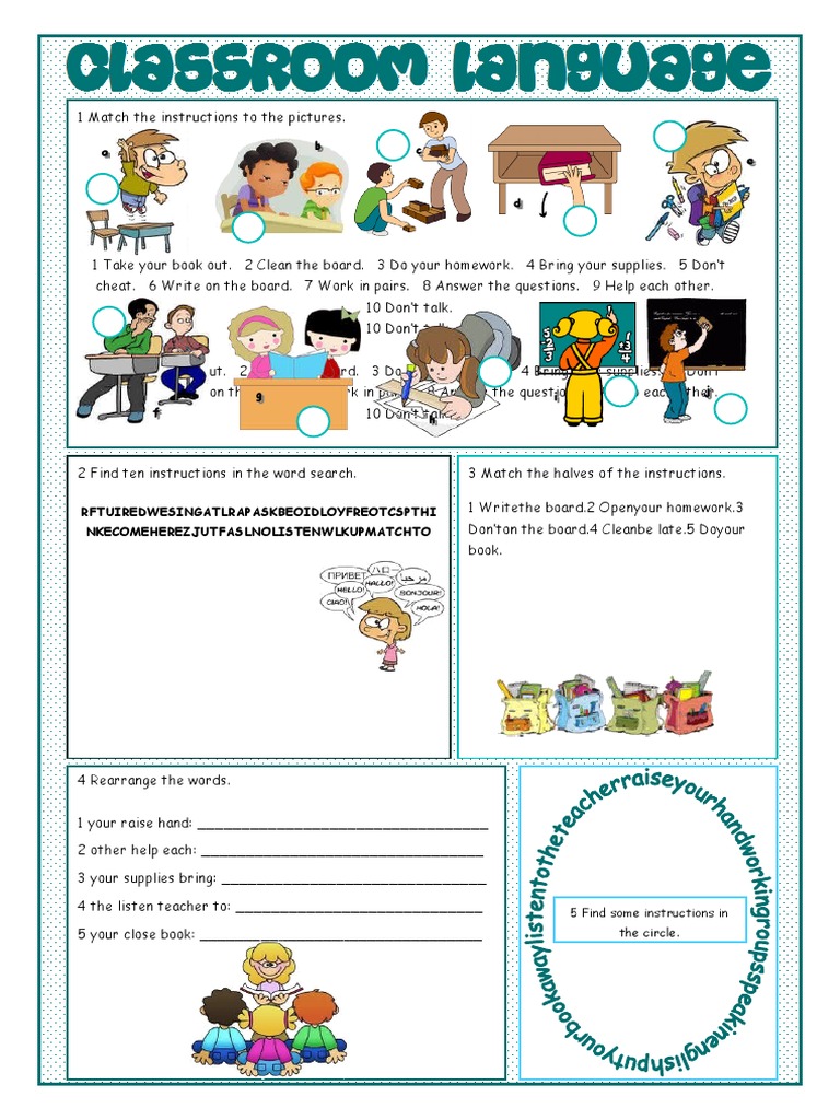 Classroom Language Vocabulary Exercises Fun Activities Games Oneonone ...