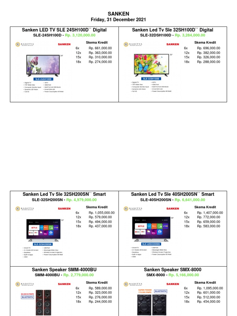 Sanken: Friday, 31 December 2021 Sanken LED TV SLE 24SH100D'' Digital ...