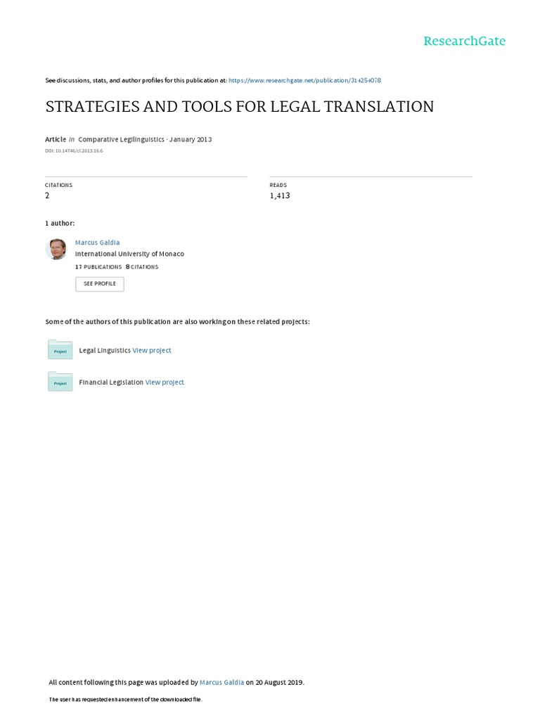 Strategies and Tools For Legal Translation: Comparative Legilinguistics ...