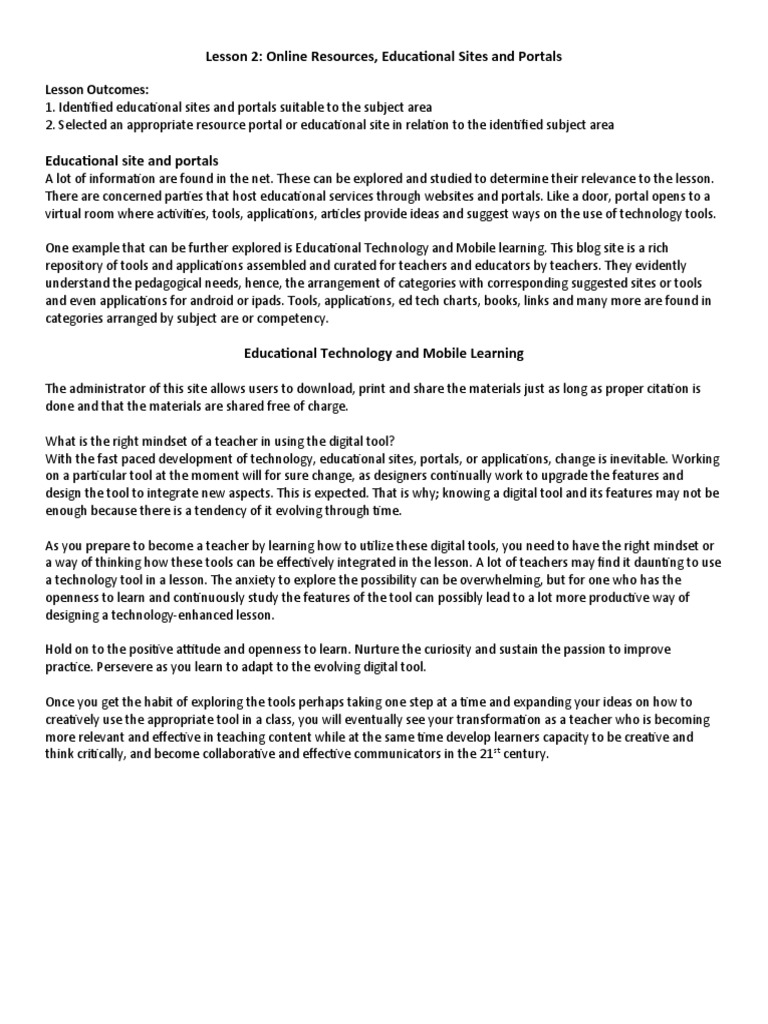 Lesson 2: Online Resources, Educational Sites and Portals | PDF ...