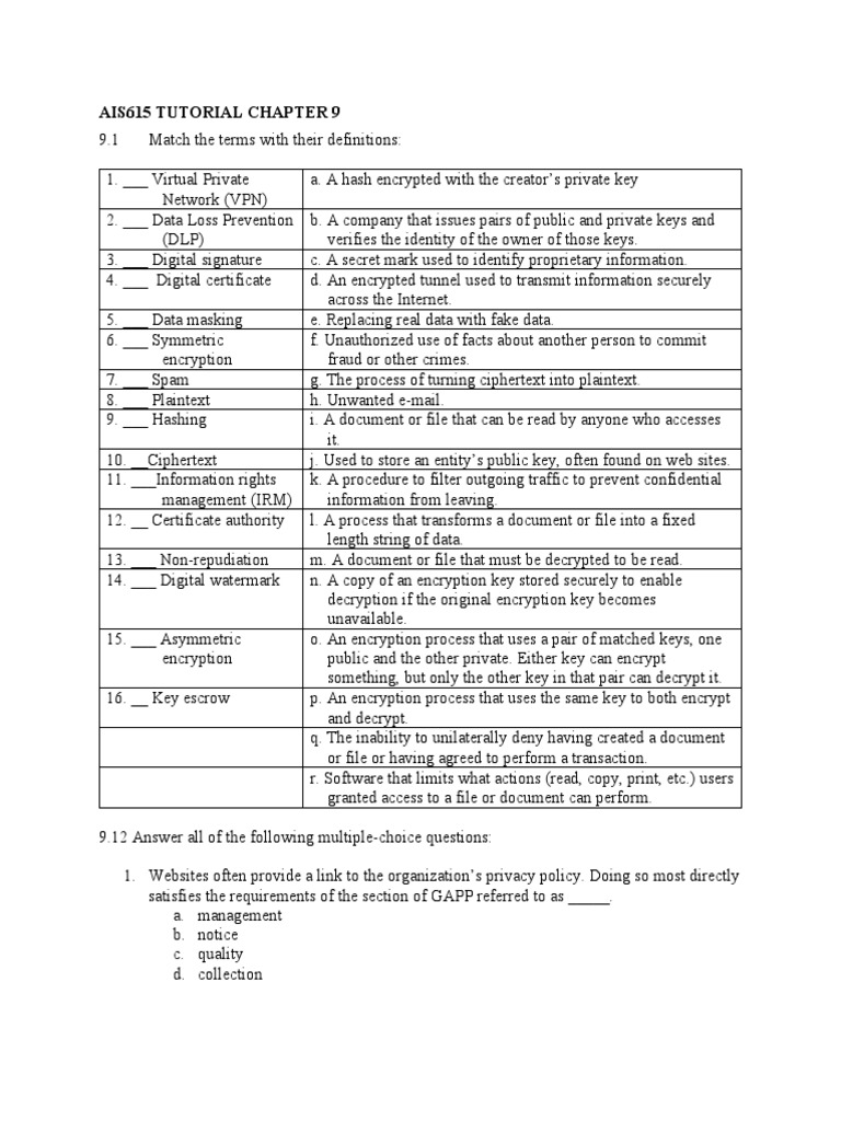 Ais615 Tutorial Chapter 9 Q Pdf Public Key Cryptography Cryptography