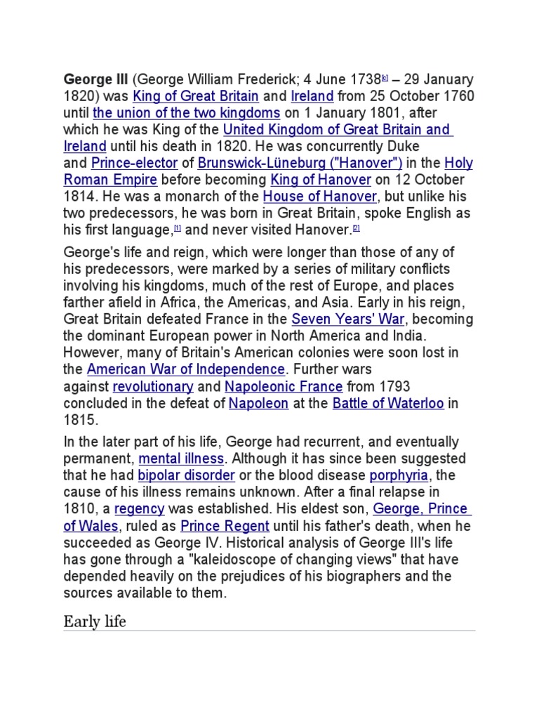 George III (George William Frederick 4 June 1738: Early Life | PDF ...