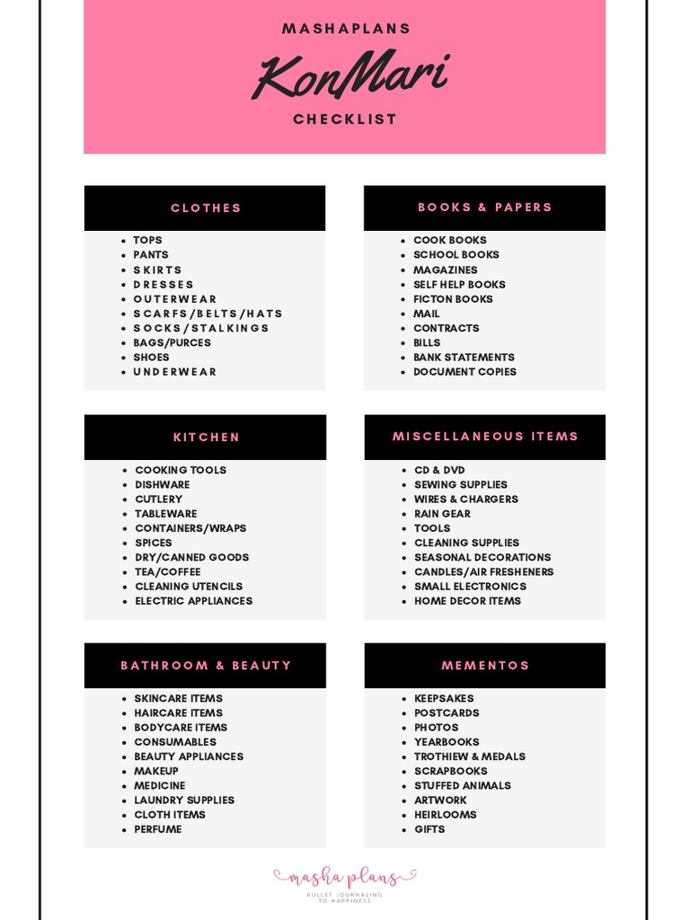KonMari Decluttering Checklist by Masha Plans 1 | PDF