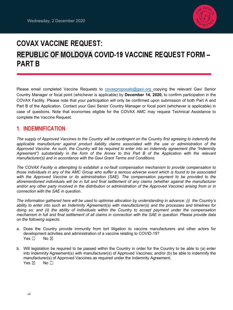 Covax Vaccine Request: Republic of Moldova Covid-19 Vaccine Request ...