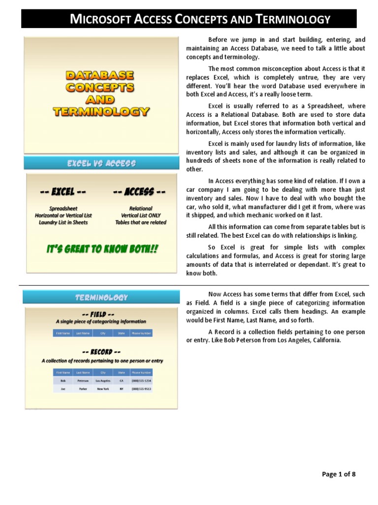 Microsoft Access Concepts and Terminology (1) - 2014 | PDF | Microsoft Excel | Databases