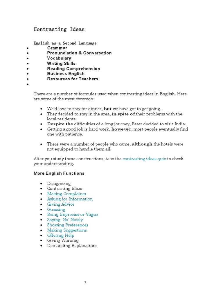 Contrasting Ideas | PDF | English Language | Communication
