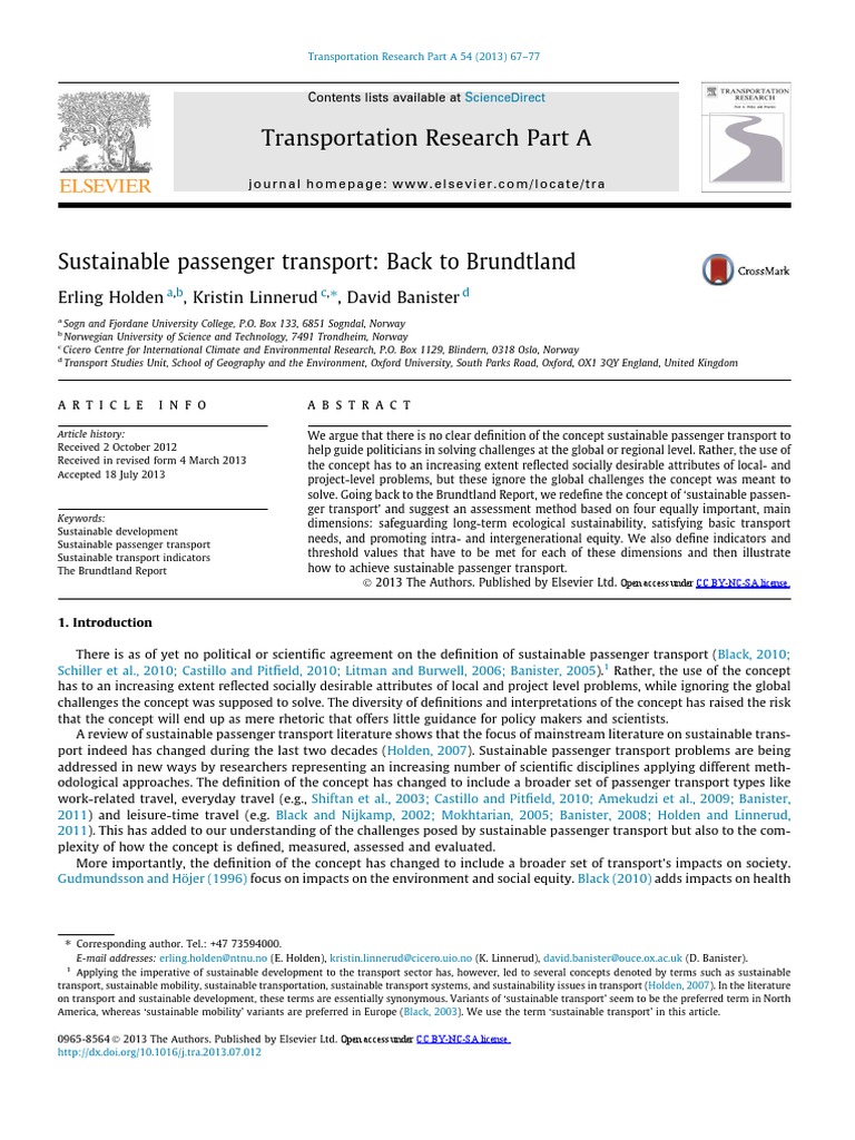 Transportation Research Part A: Erling Holden, Kristin Linnerud, David ...