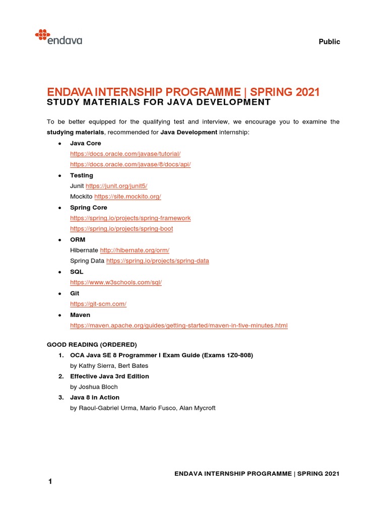Endava Internship Programme - Spring 2021: Study Materials For Java ...