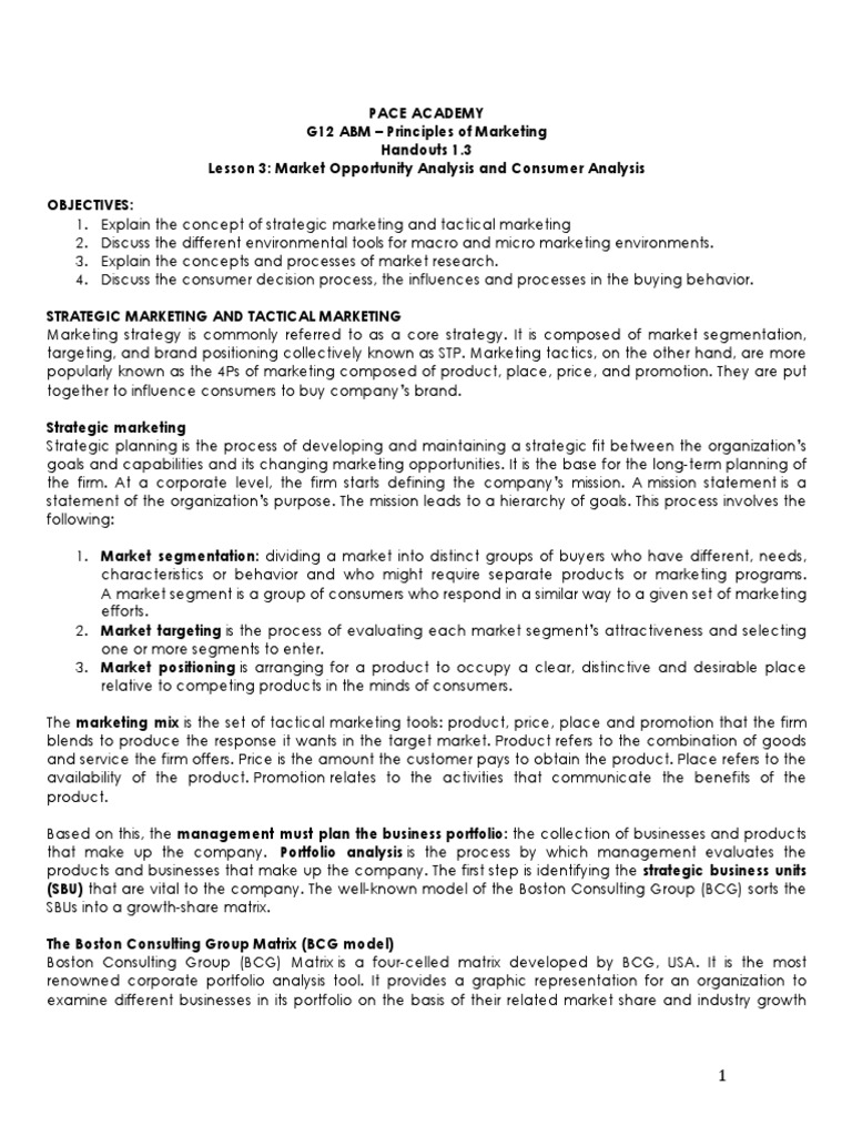 G12 ABM Marketing Lesson 3 Handouts | PDF | Consumer Behaviour ...