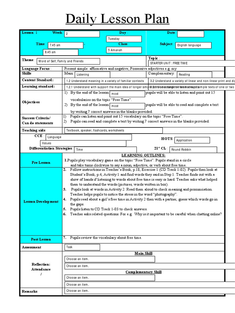 RPH Minggu 2 | PDF | Vocabulary | Lesson Plan