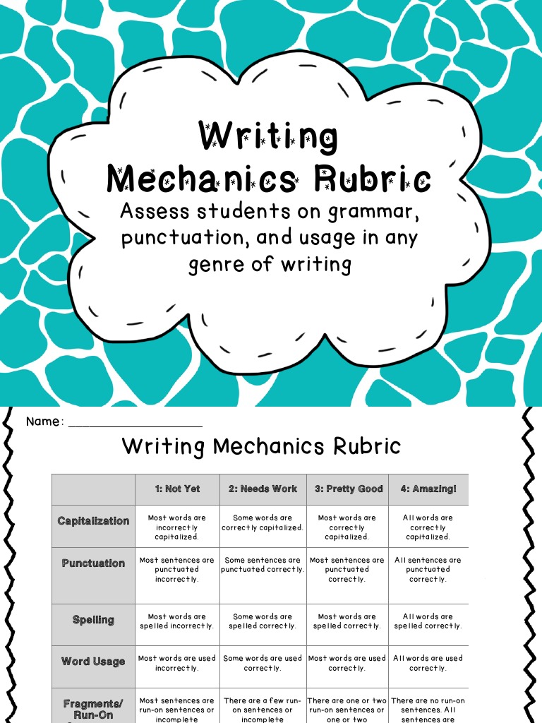 Writing Mechanics Rubric: Assess Students On Grammar, Punctuation, and ...