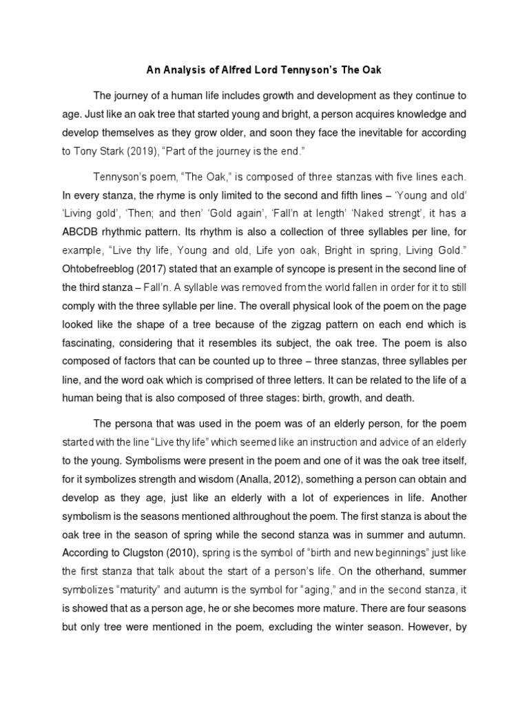 Analyzing Tennyson's "The Oak" Poem | PDF | Poetry