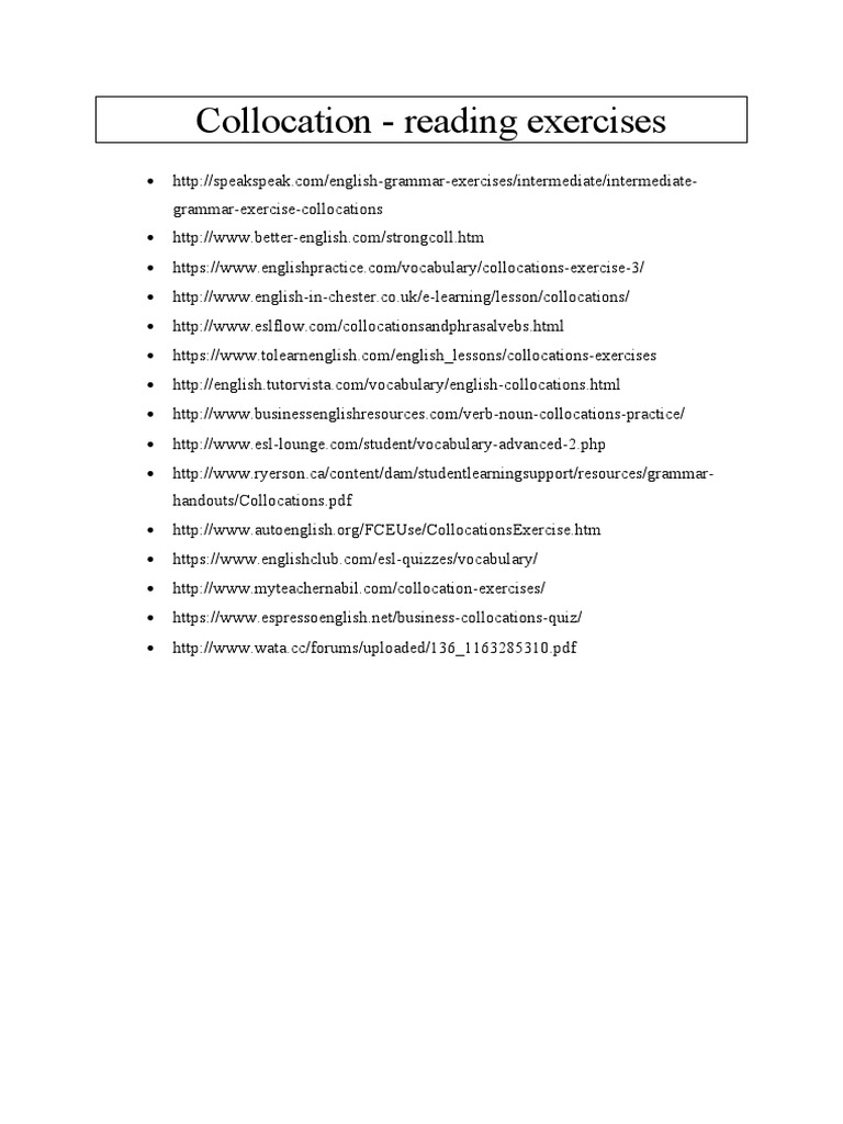 Advanced Collocation Exercises PDF | PDF | Language Arts & Discipline ...