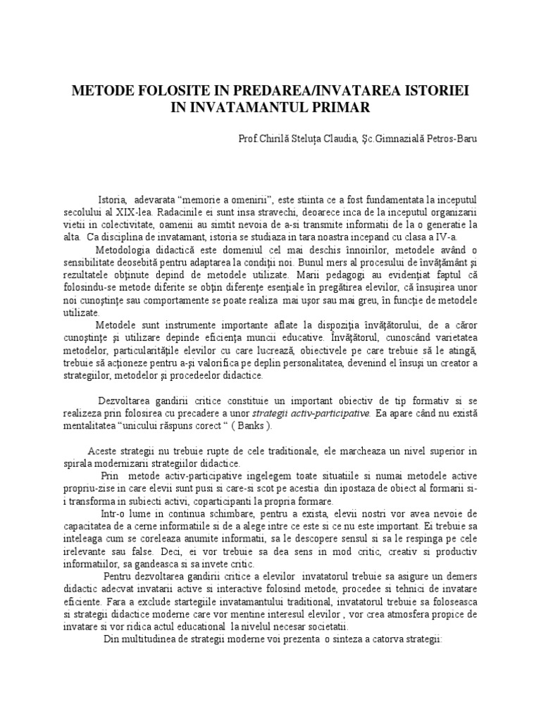 Metode de Predare Istorie-Primar PDF | PDF