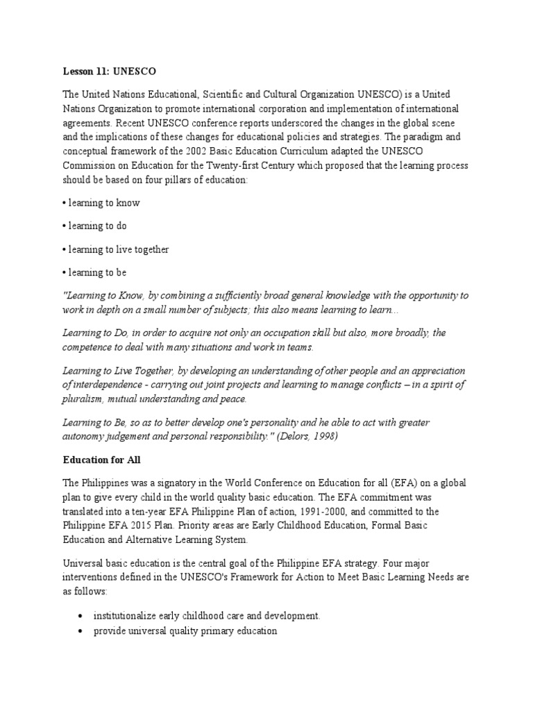 Lesson 11: UNESCO | PDF | Millennium Development Goals | Human Nature