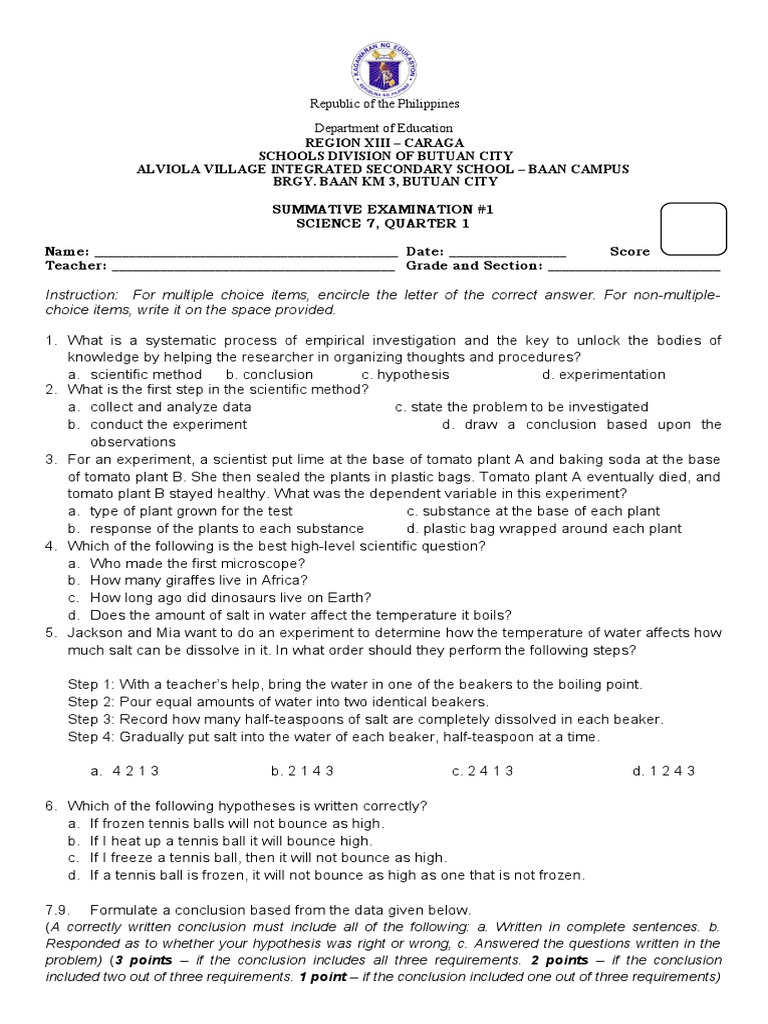 Science exam questions for 7th grade | PDF | Mixture | Chemical Substances