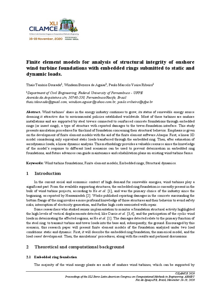 Finite element analysis of onshore wind turbine foundations with embedded rings | PDF | Finite ...