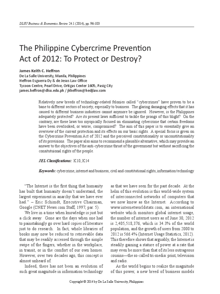 The Philippine Cybercrime Prevention Act of 2012 - To Protect or ...