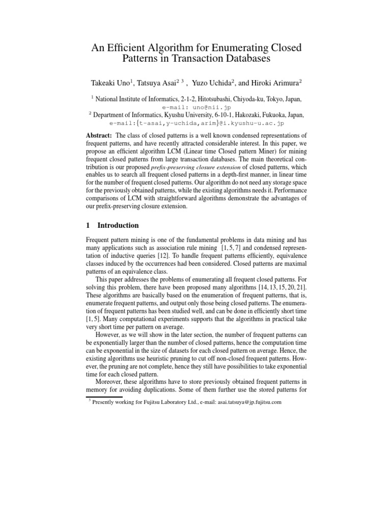 An Efficient Algorithm For Enumerating Closed Patterns in Transaction Databases | PDF | Time ...