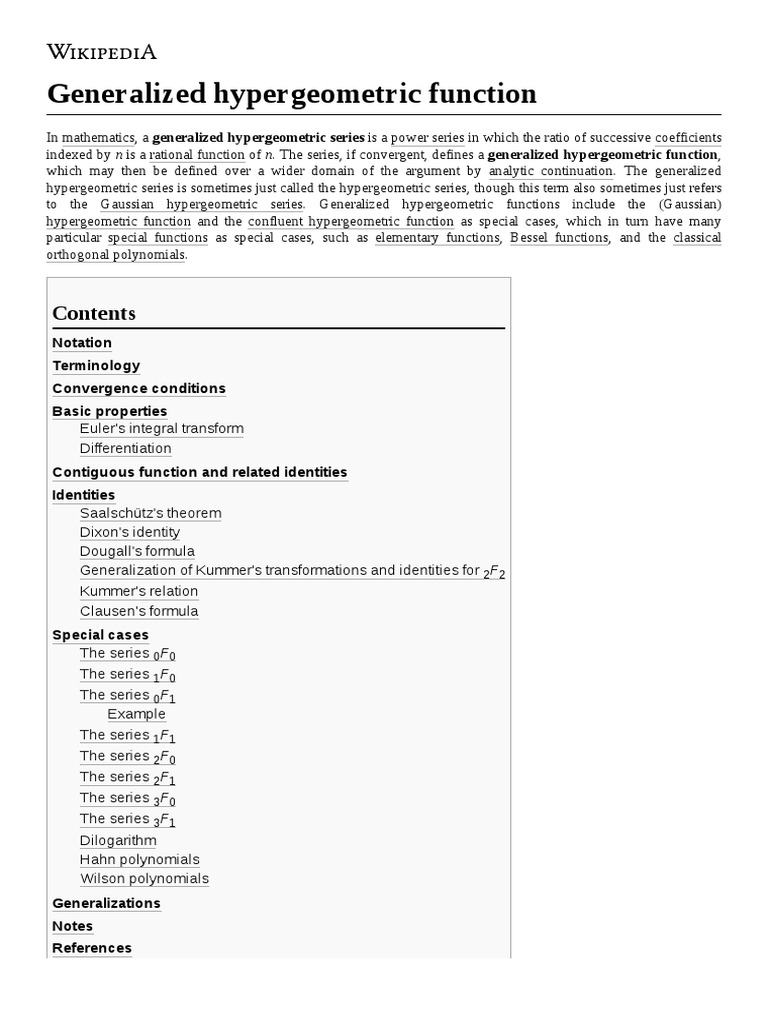 Generalized Hypergeometric Function | PDF | Series (Mathematics) | Complex Analysis