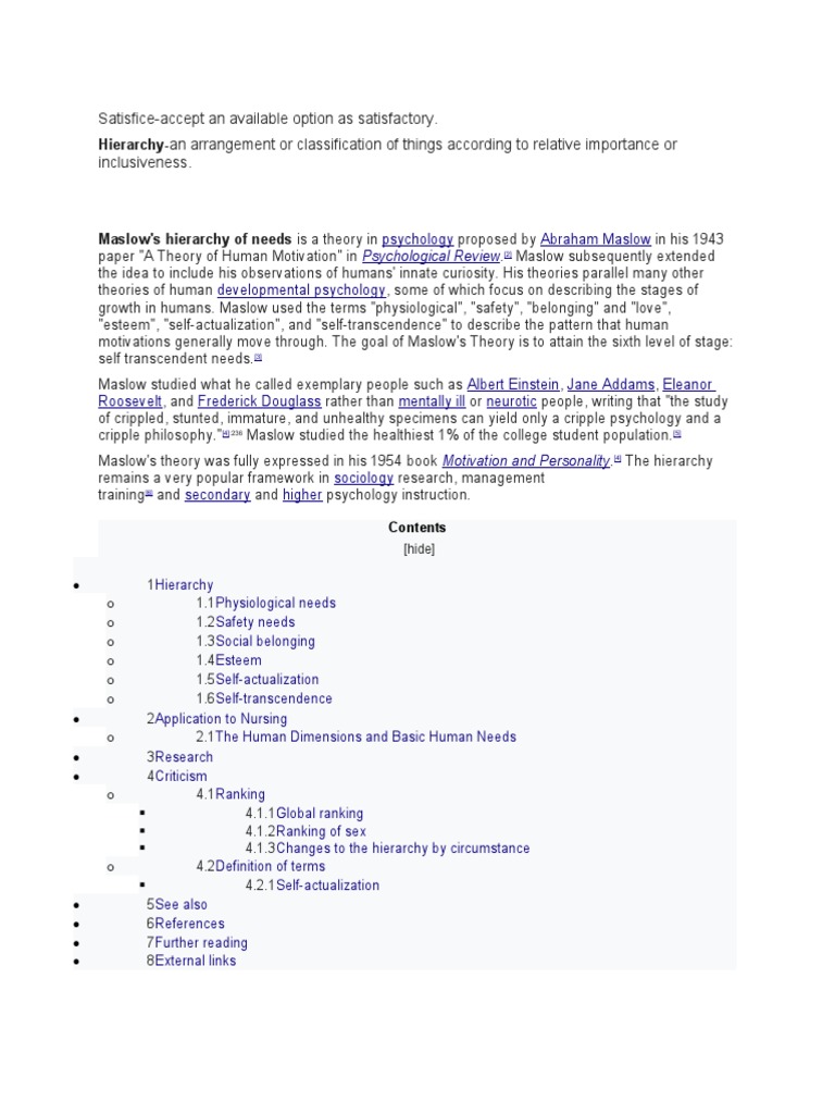 Satisfice-Accept An Available Option As Satisfactory. An Arrangement or ...